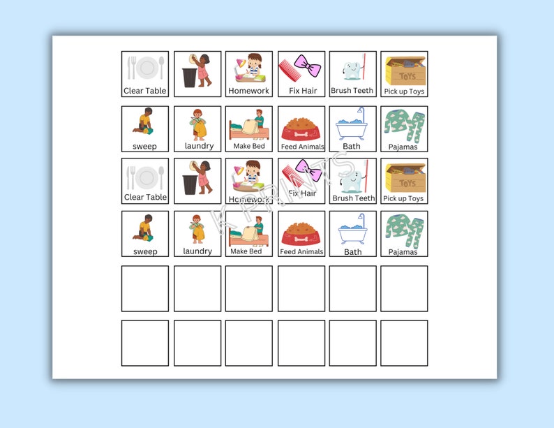 Chores/responsibilities Charts, Morning/evening, Daytime/nighttime ...