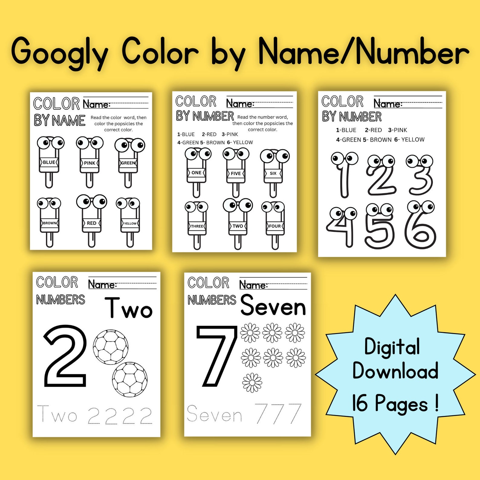 Googly Eyes Color by Name/number Worksheets Digital Download - Etsy