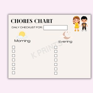 Chores Daily Checklist, Morning/evening, Jobs List, Pdf., Instant ...