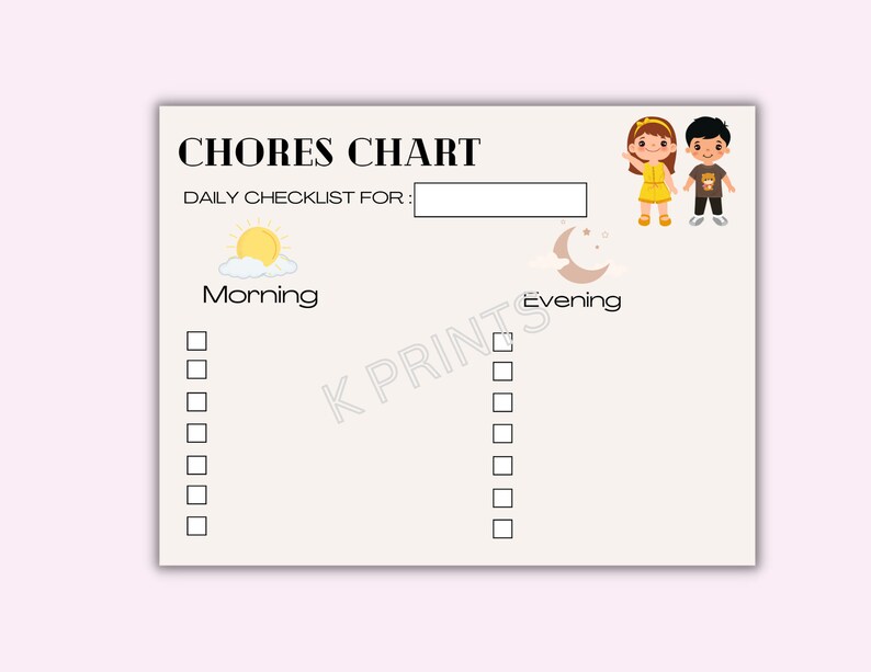 Chores Daily Checklist, Morning/evening, Jobs List, Pdf., Instant ...