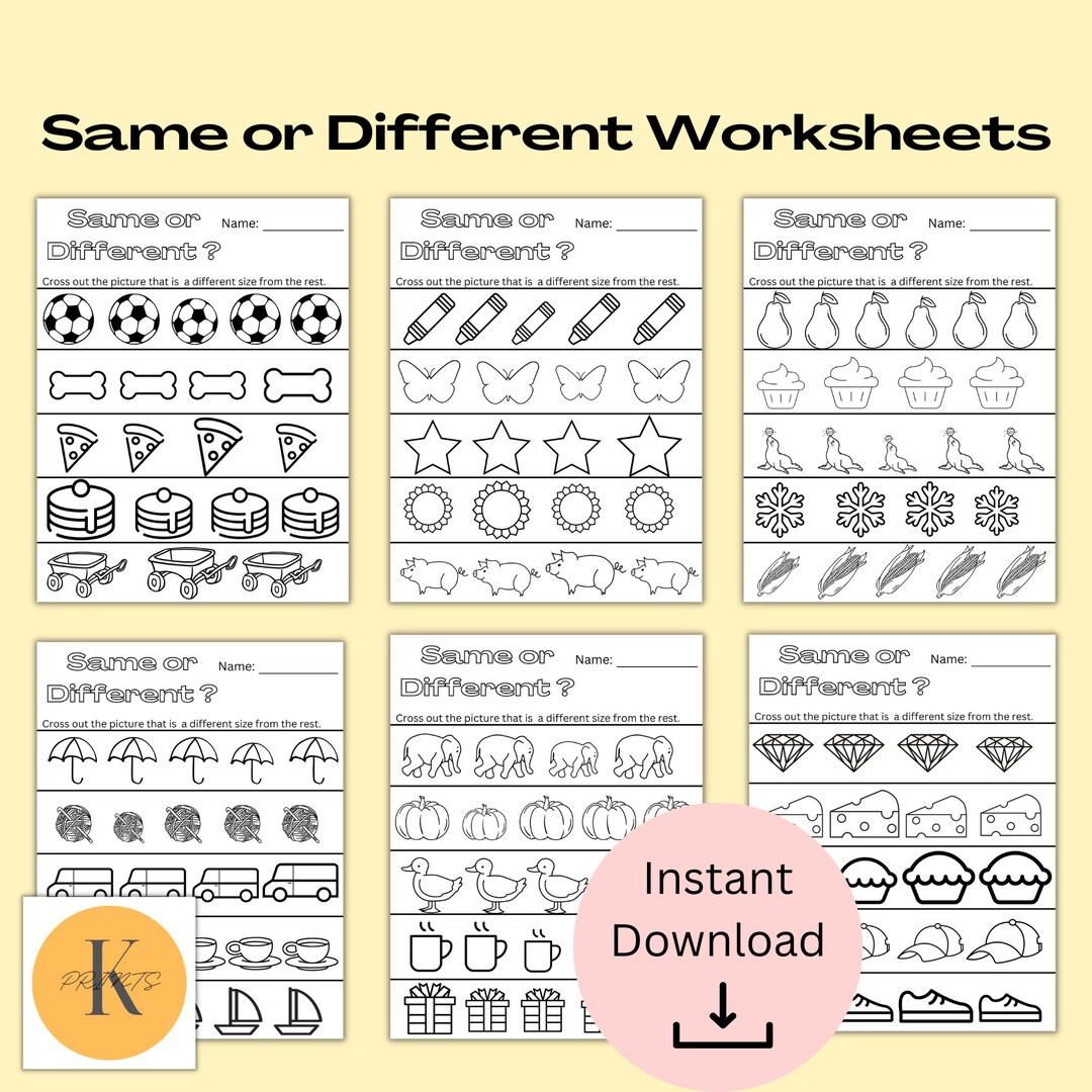 Summer Worksheets 10 Same or Different Matching Worksheets, Instant ...