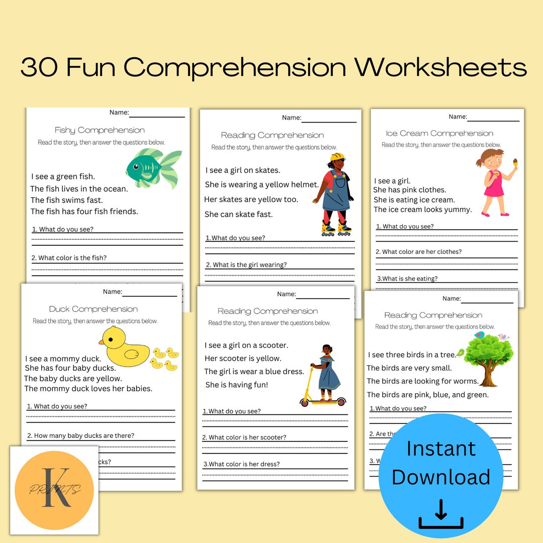 30 Fun Reading Comprehension at Home Kindergarten Worksheets, Pdf ...