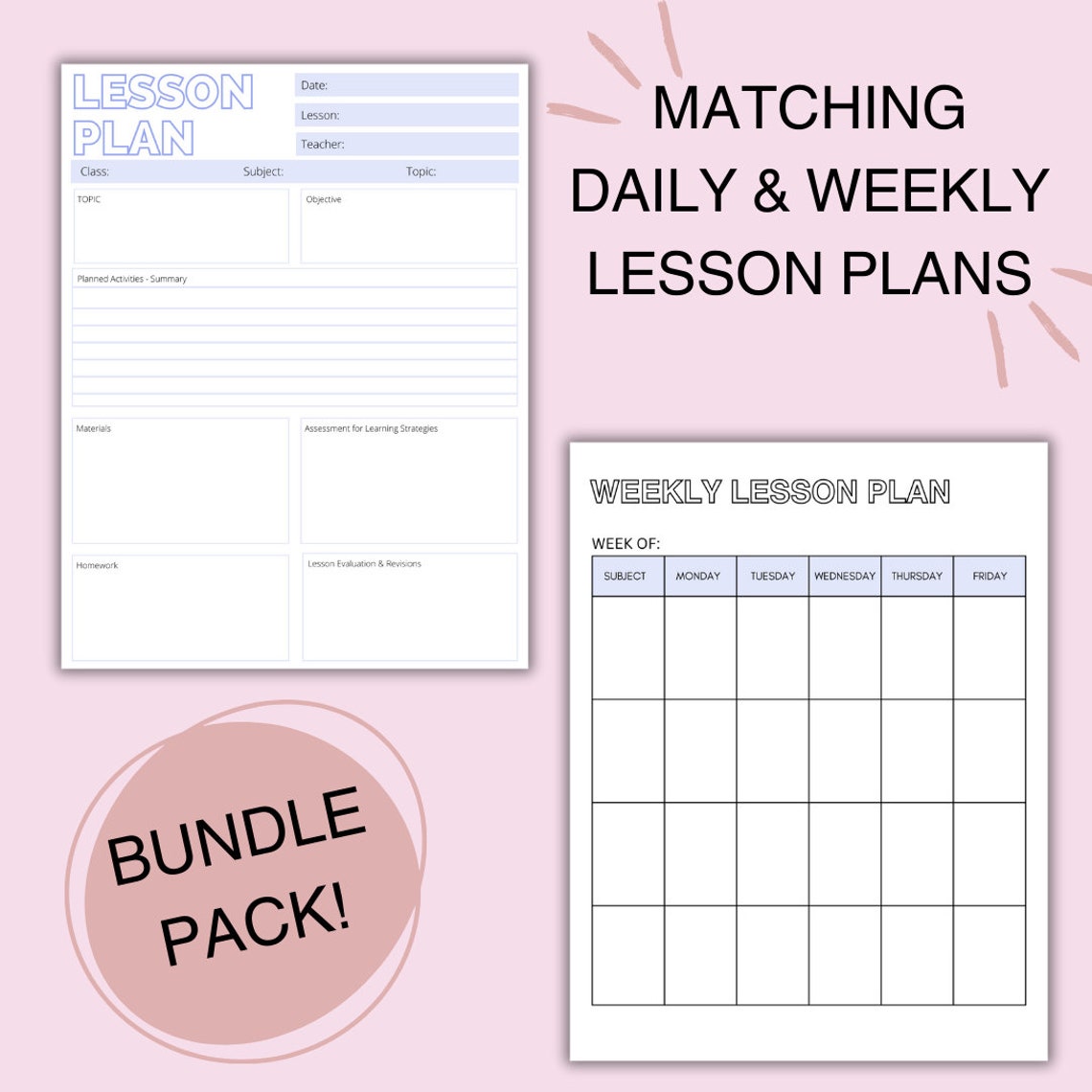 Daily & Weekly Lesson Plans , Digital, 14 Pages, Bundle Pack - Etsy