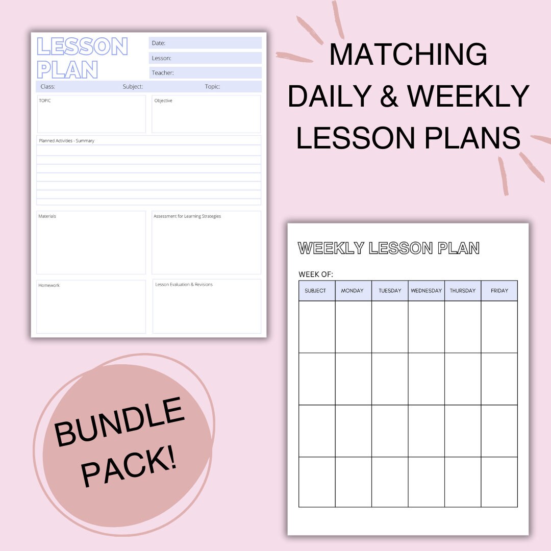 Daily & Weekly Lesson Plans , Digital, 14 Pages, Bundle Pack - Etsy