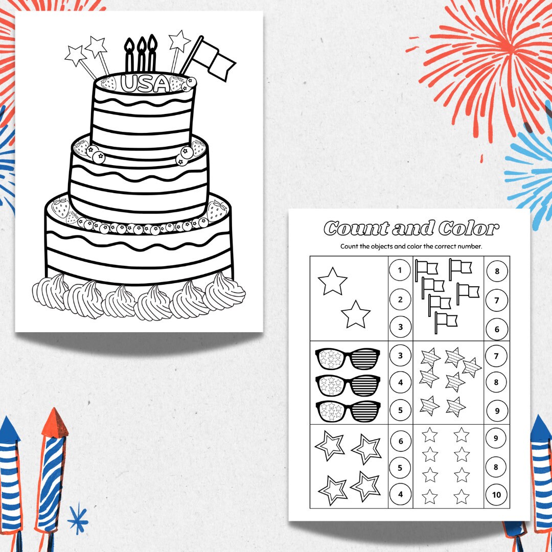 10 FUN 4TH OF JULY Worksheets, Coloring Pages, Writing Pages, Counting ...