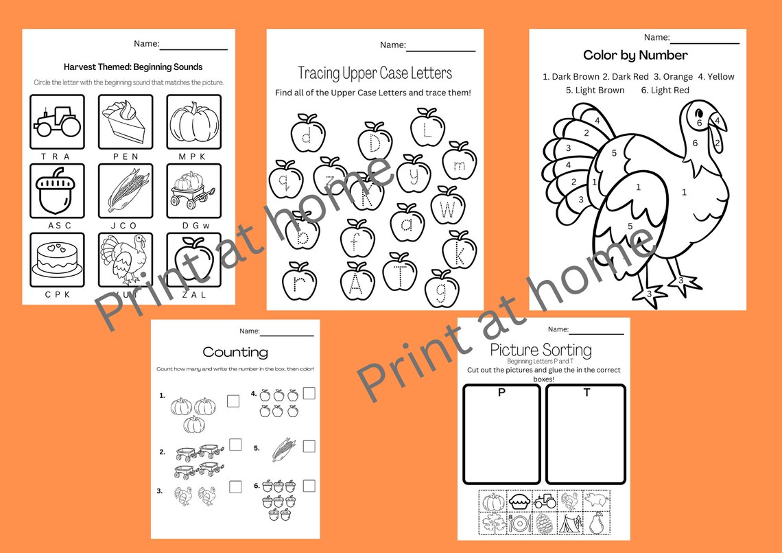 8 Fun Harvest Themed Worksheets Digital Instant Download - Etsy