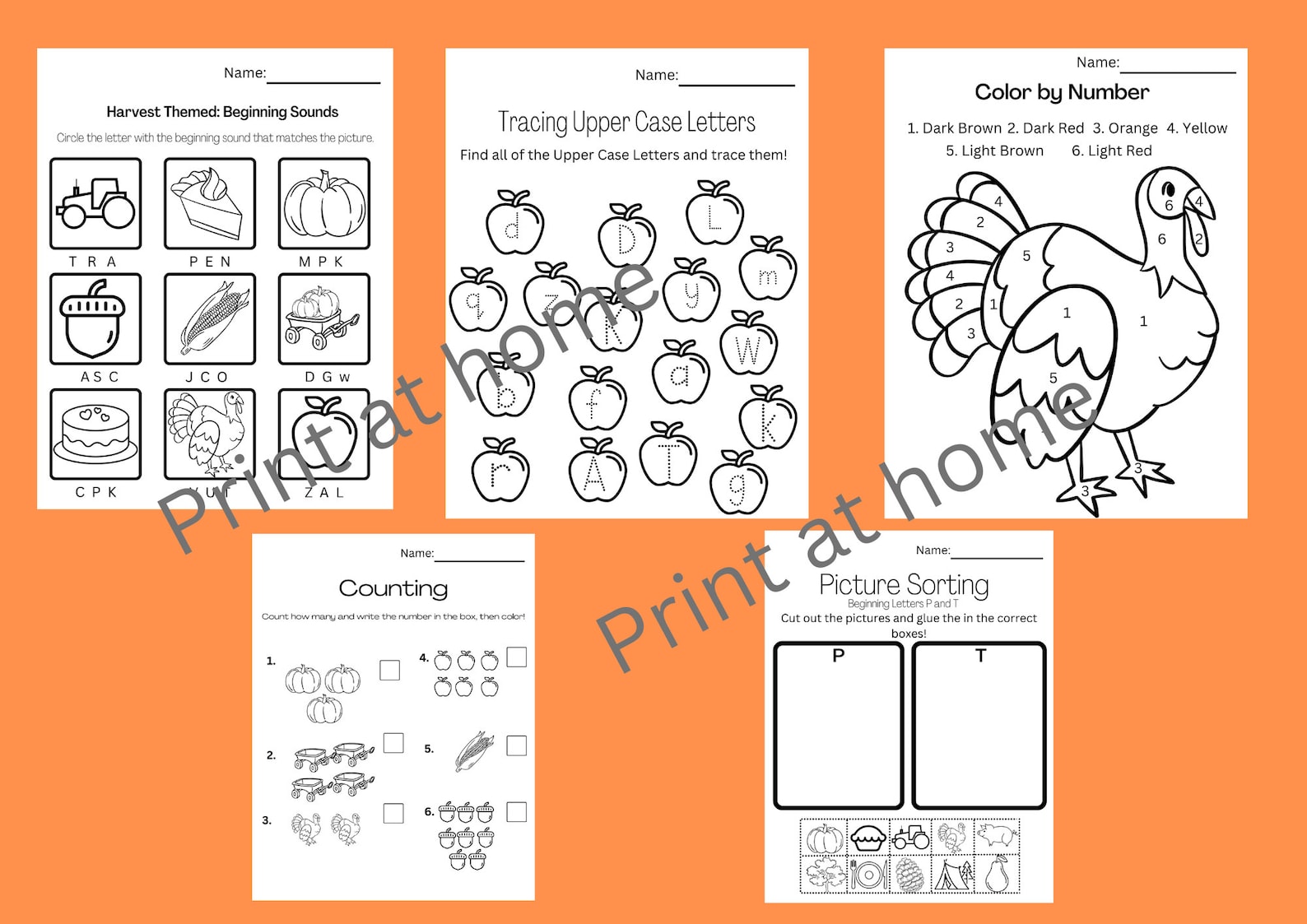 8 Fun Harvest Themed Worksheets Digital Instant Download - Etsy