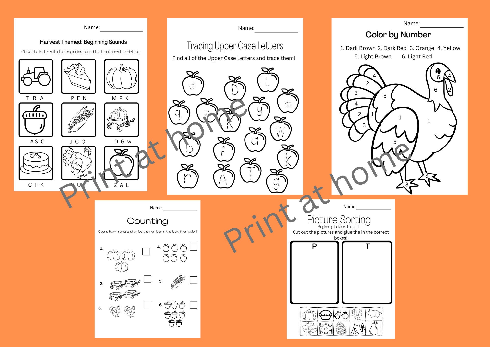 8 Fun Harvest Themed Worksheets Digital Instant Download - Etsy