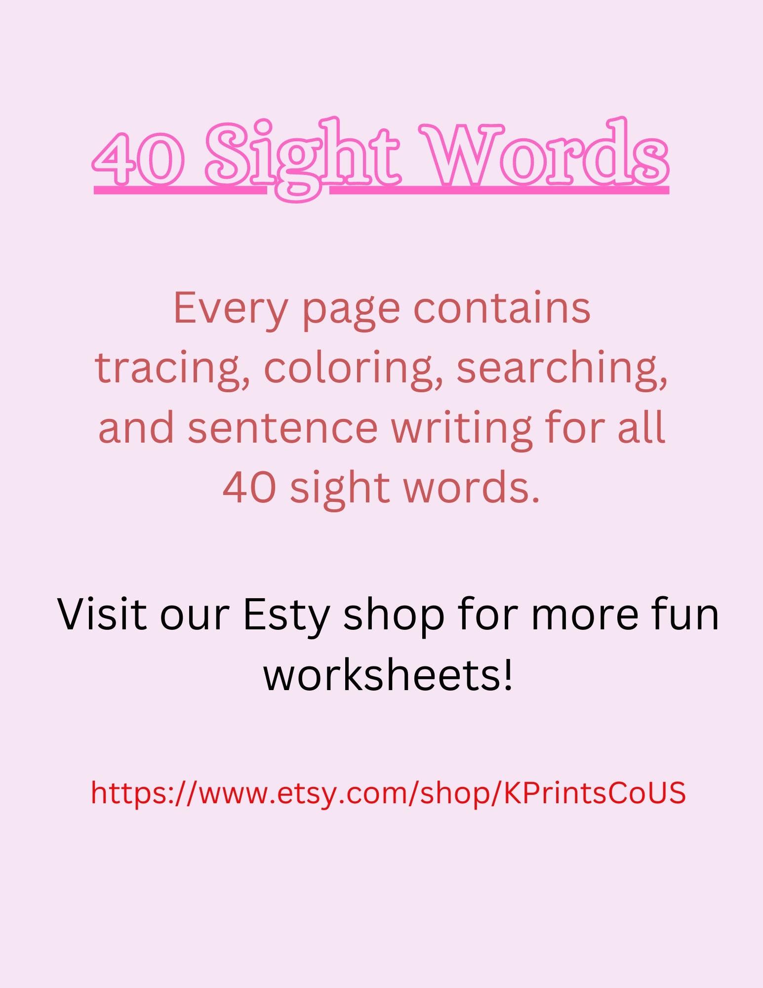 Summer Sight Word Worksheets, 40 Pages, 40 Sight Words, Digital ...