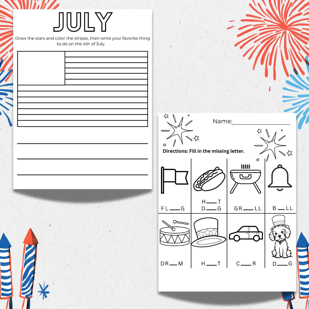 10 FUN 4TH OF JULY Worksheets, Coloring Pages, Writing Pages, Counting ...