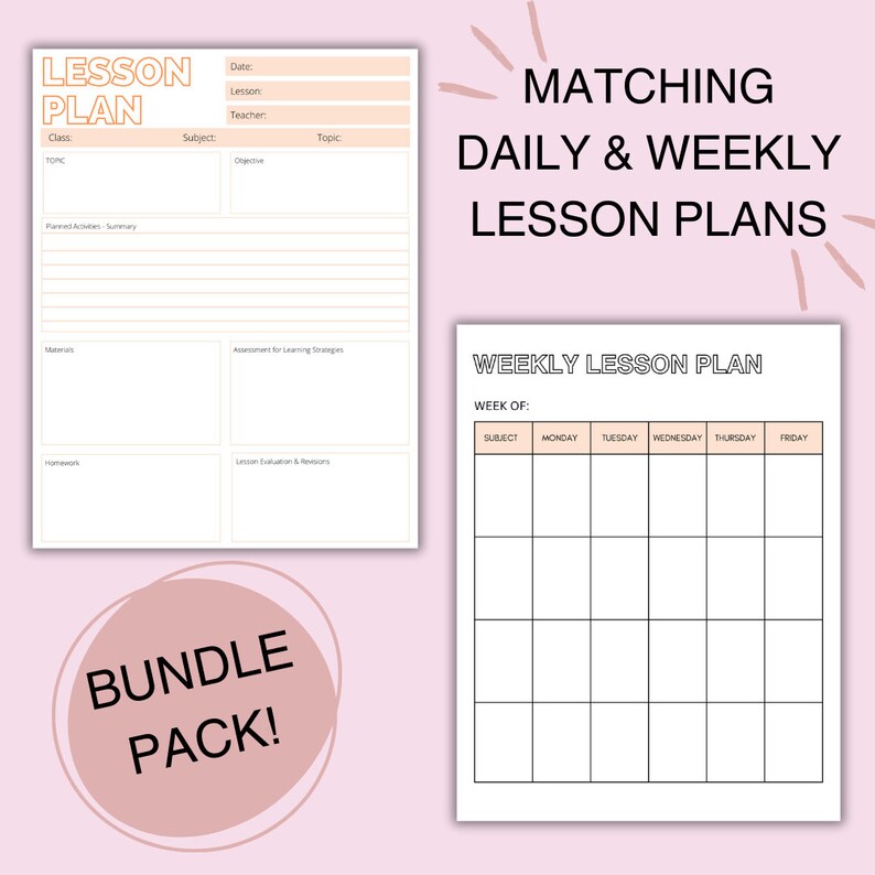 Daily & Weekly Lesson Plans , Digital, 14 Pages, Bundle Pack - Etsy