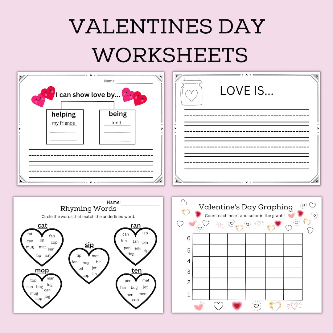 Valentine's Day Worksheets, Valentine's Day Activities, Pdf. - Etsy
