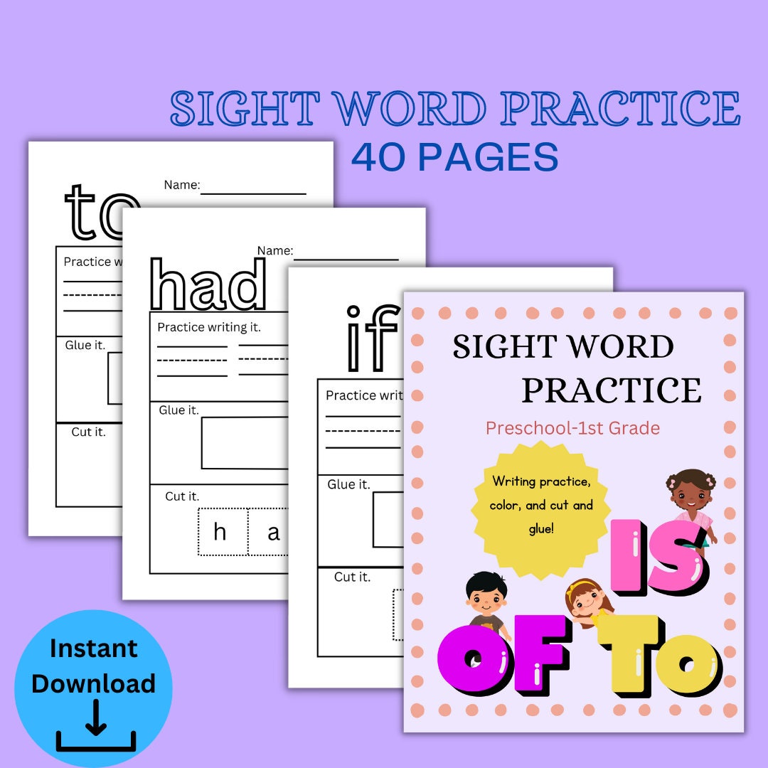 Sight Words Practice Worksheets Pages, Instant Downloads - Etsy