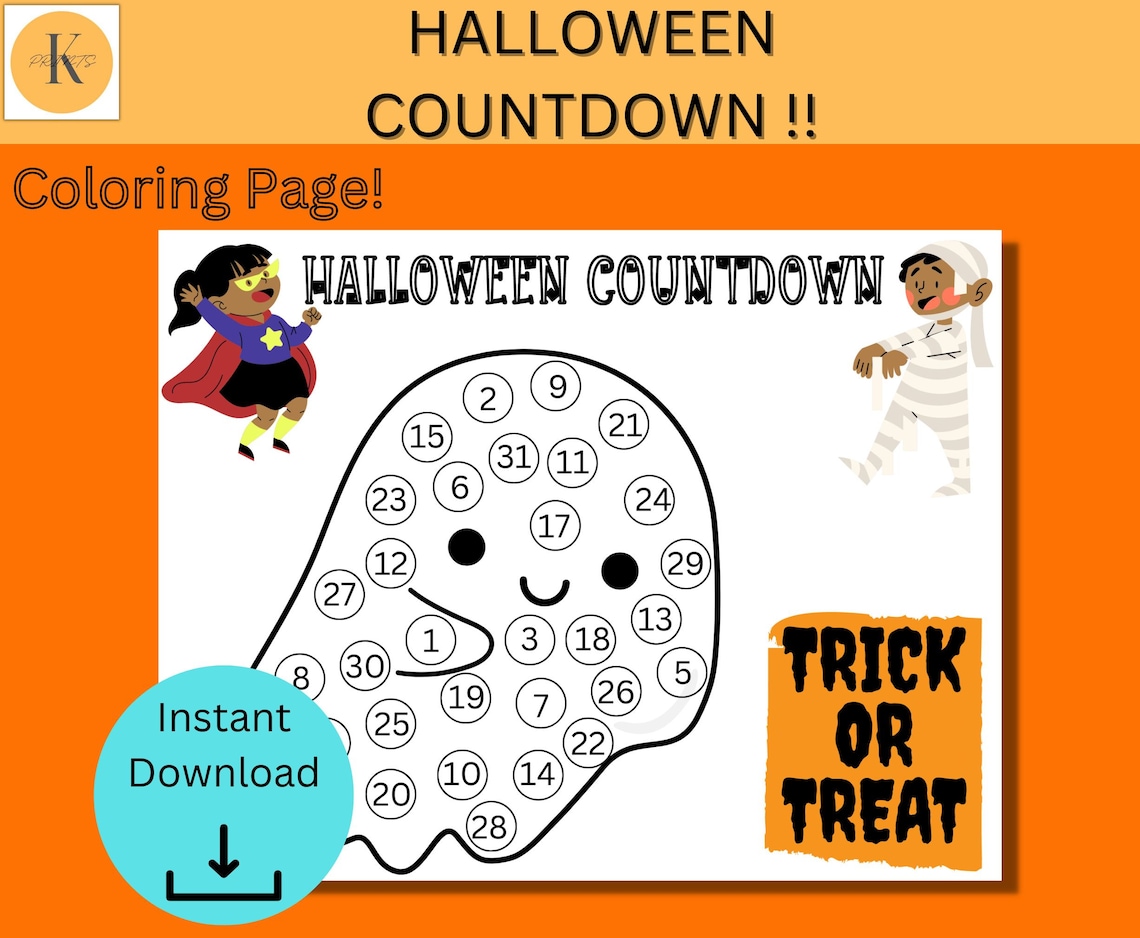 Kids Halloween Countdown Coloring Page Activity - Etsy