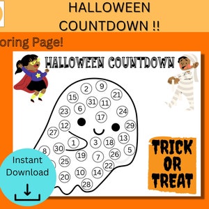 Kids Halloween Countdown Coloring Page Activity - Etsy