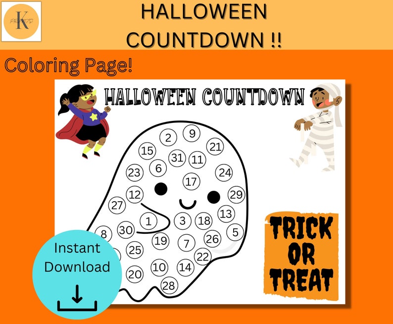 Kids Halloween Countdown Coloring Page Activity - Etsy