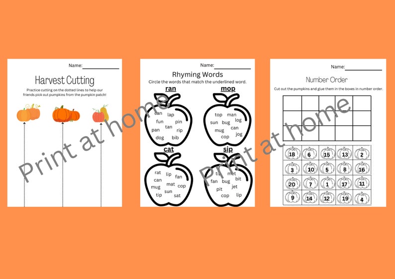 8 Fun Harvest Themed Worksheets Digital Instant Download - Etsy