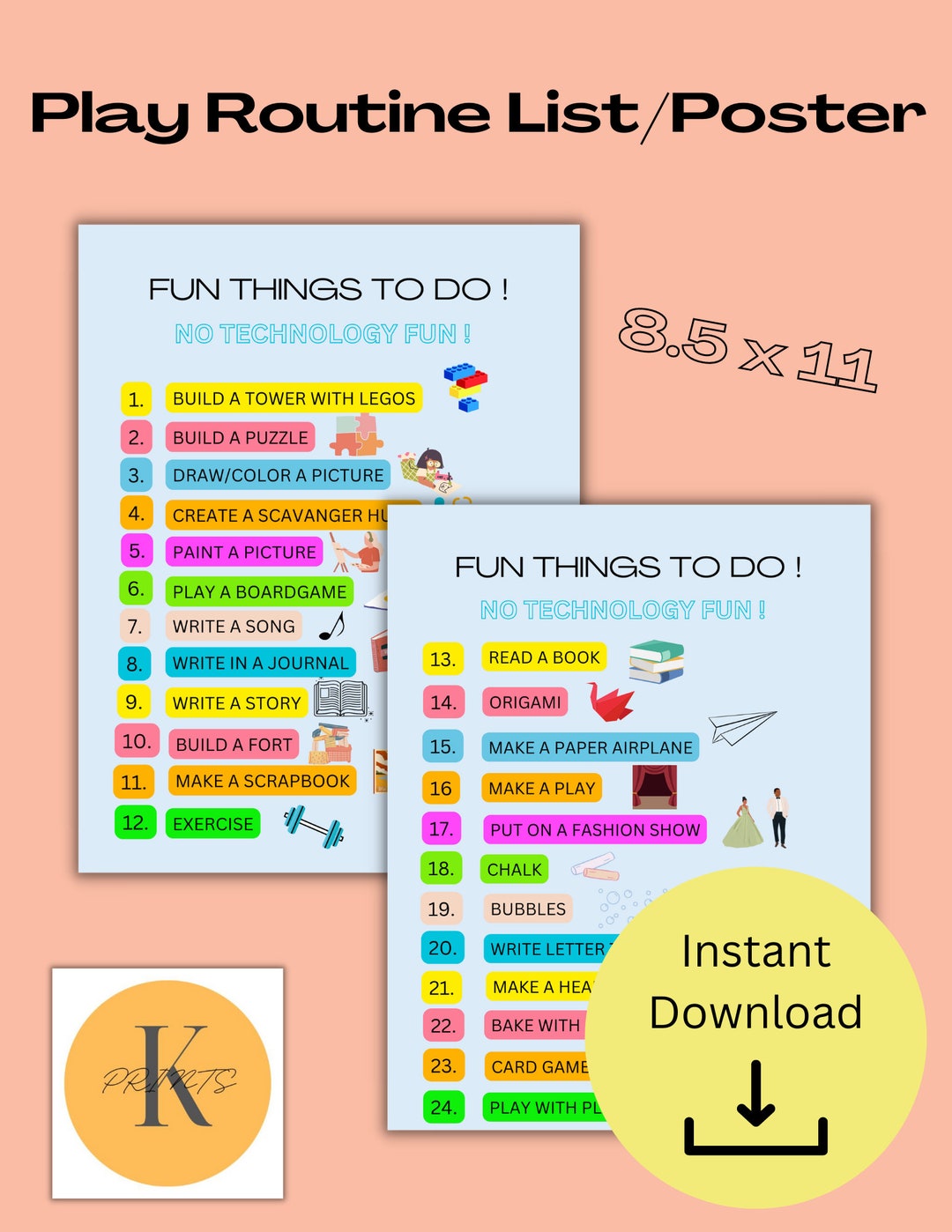 Kids Fun Things to Do List, Play Routine Poster (PDF) - Etsy
