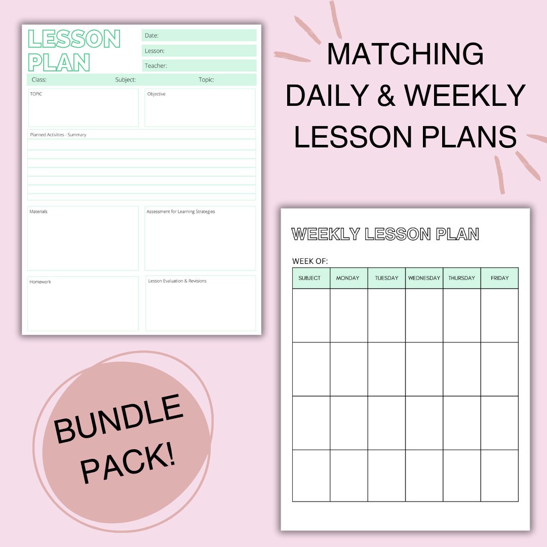 Daily & Weekly Lesson Plans , Digital, 14 Pages, Bundle Pack - Etsy
