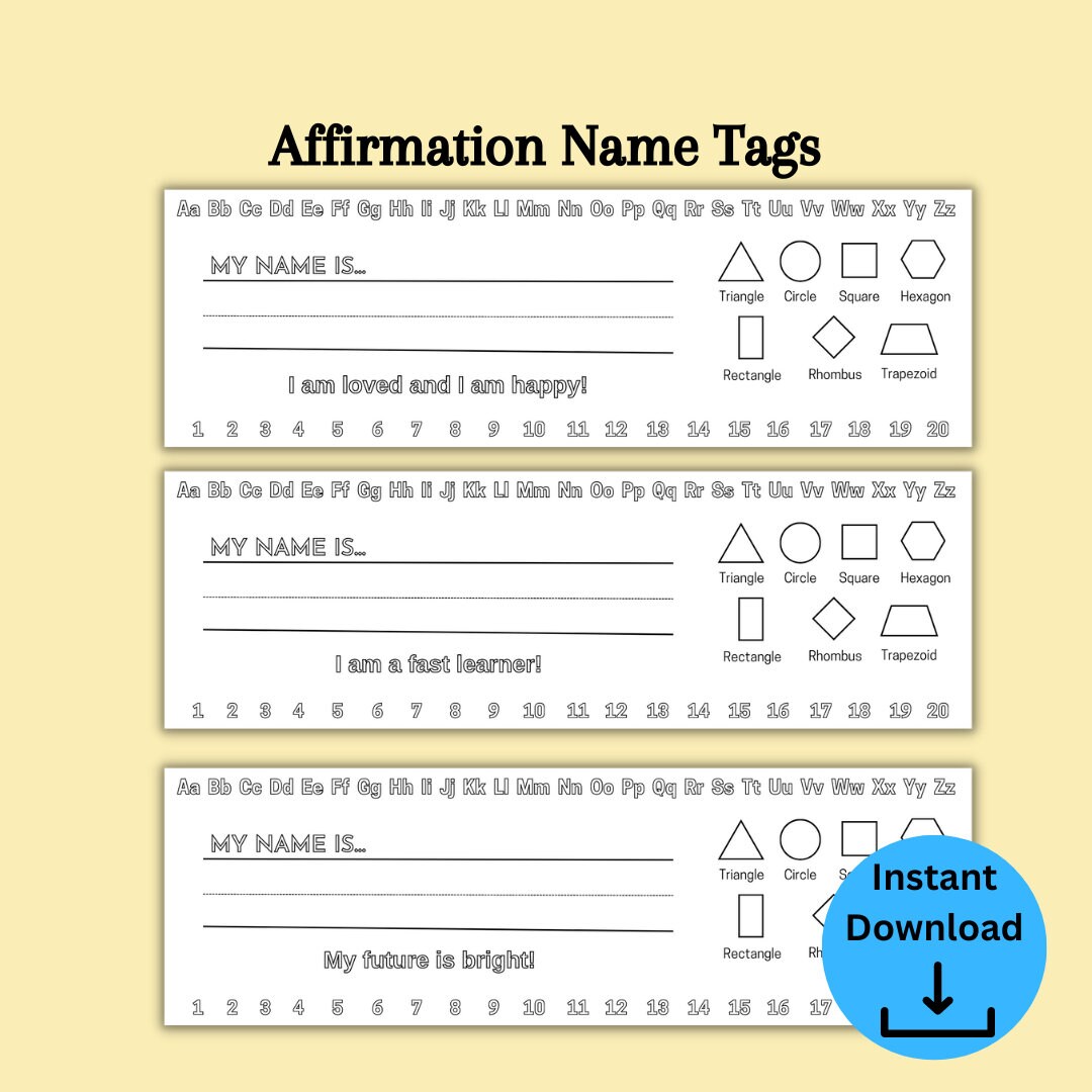 25 Coloring Affirmation Name Tags / Name Plates for Student Desks, Pdf ...