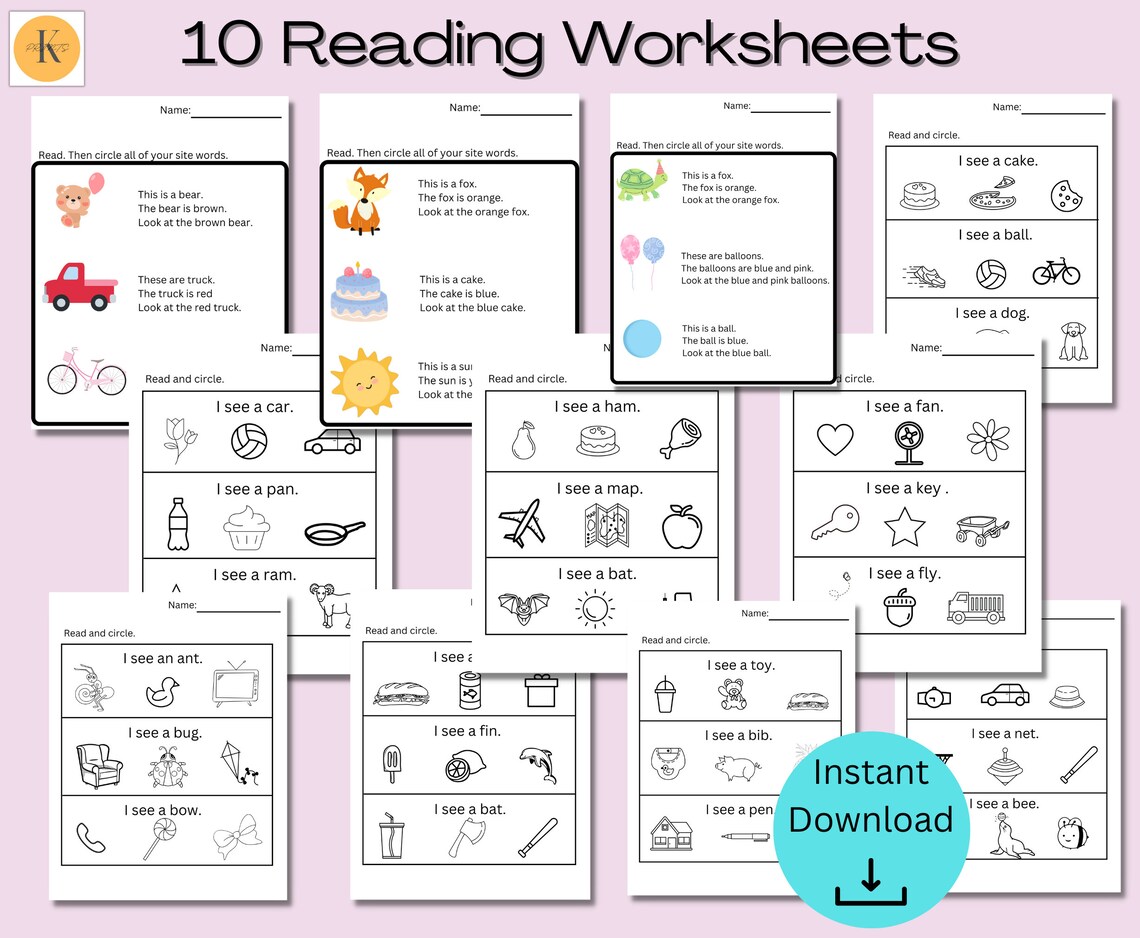 Reading Worksheets Kindergarten Worksheets - Etsy