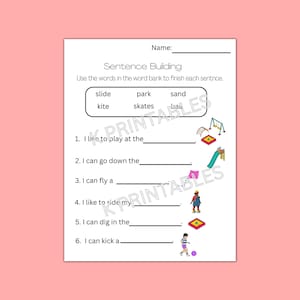 Sentence Building Worksheets for Kindergarten, Pdf, Instant Download ...