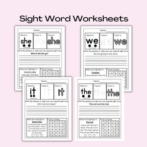 Sight Word Worksheets - Etsy