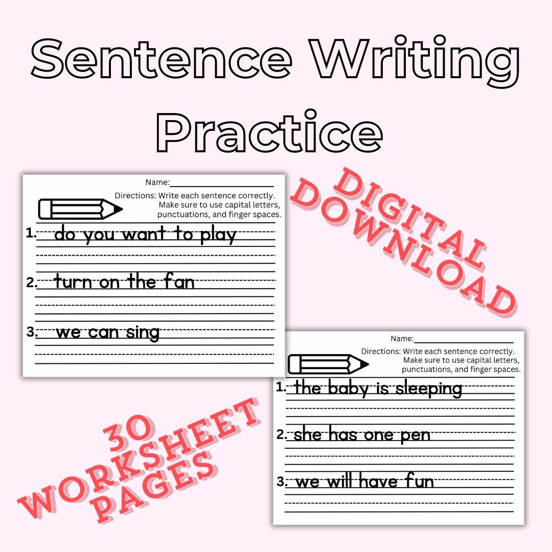 Sentence Writing Practice (30 Pages) - Etsy