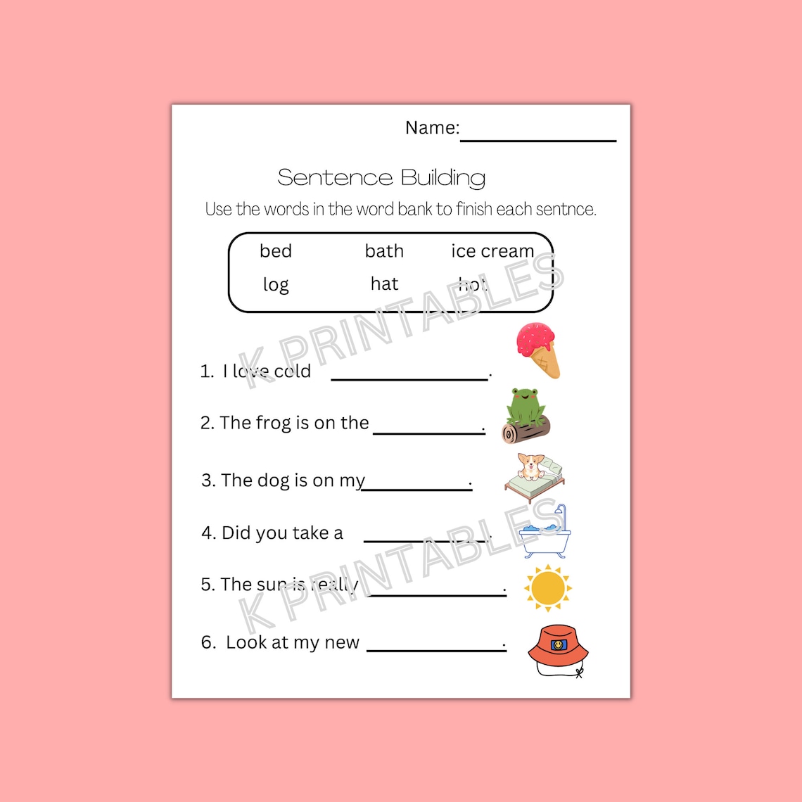 Sentence Building Worksheets for Kindergarten, Pdf, Instant Download ...