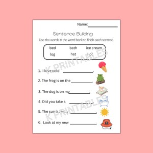 Sentence Building Worksheets for Kindergarten, Pdf, Instant Download ...
