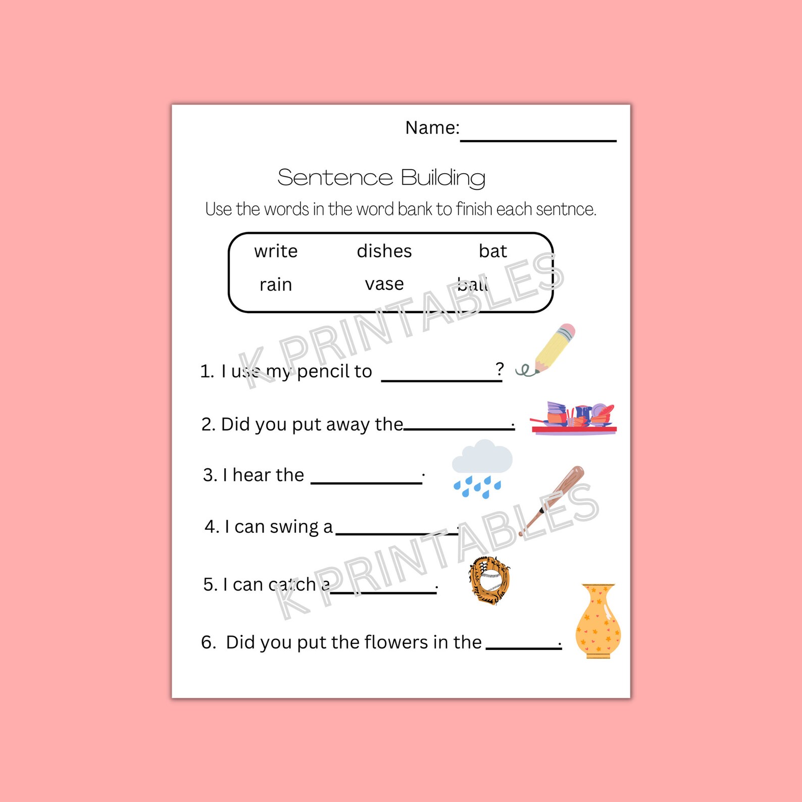 Sentence Building Worksheets for Kindergarten, Pdf, Instant Download ...