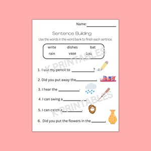 Sentence Building Worksheets for Kindergarten, Pdf, Instant Download ...
