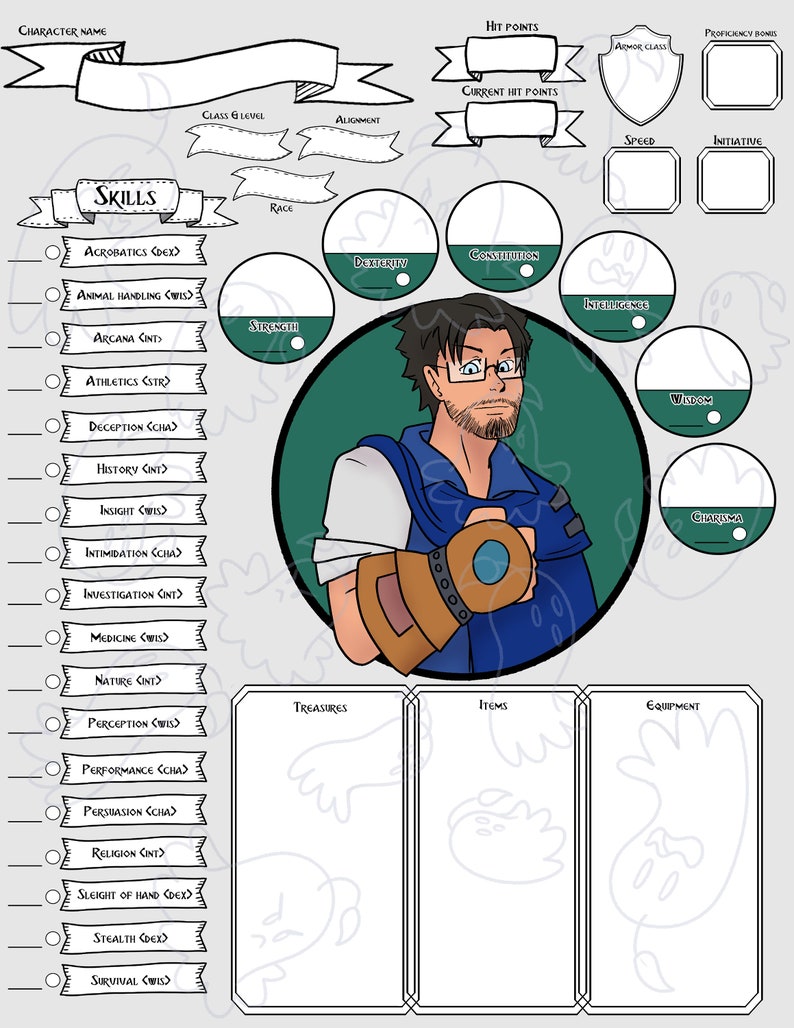 Hand Drawn Character Art D&D character Sheet DND TTRPG - Etsy