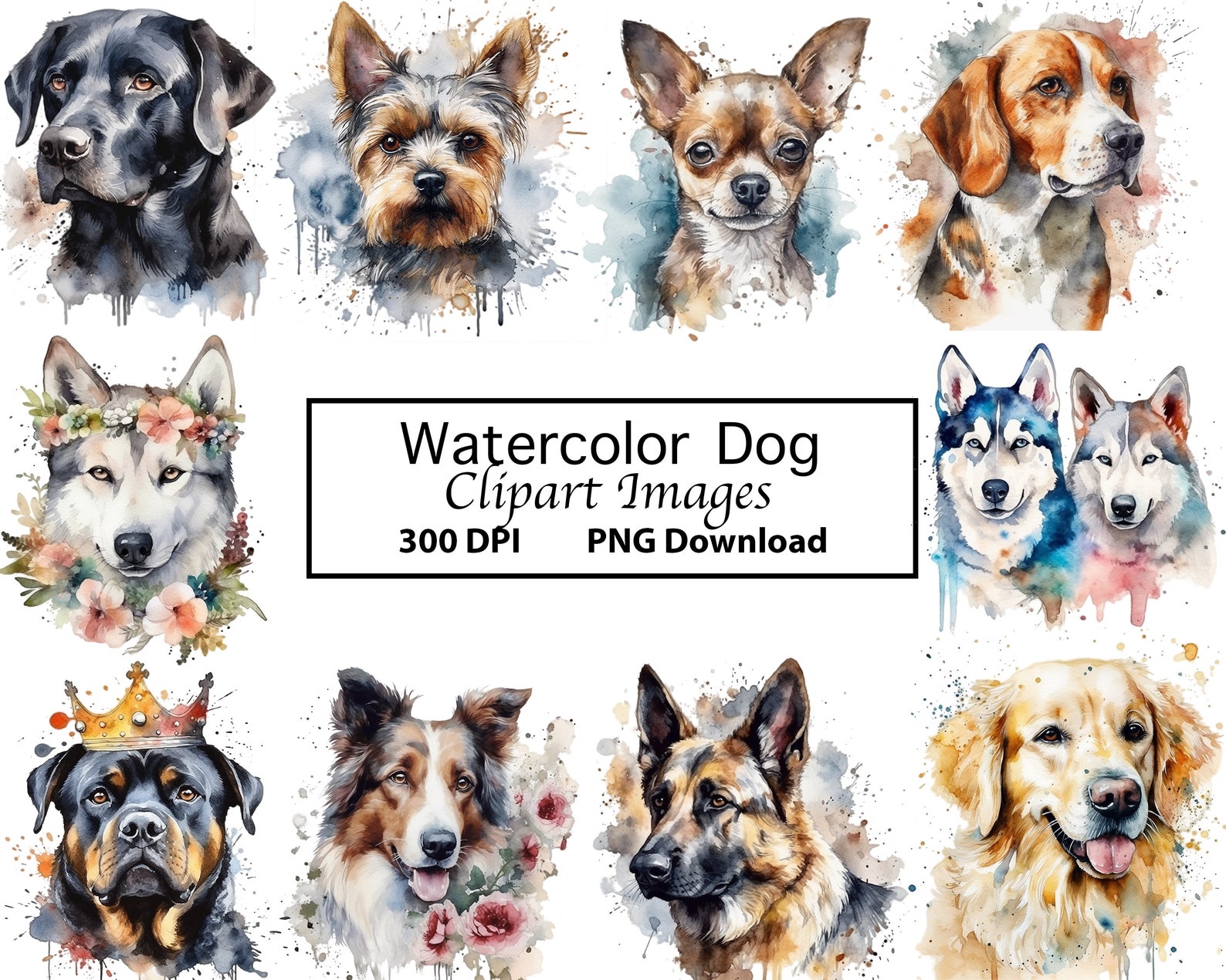 10 High-quality Watercolor Dog Clipart Images, Pet Illustrations, PNG ...