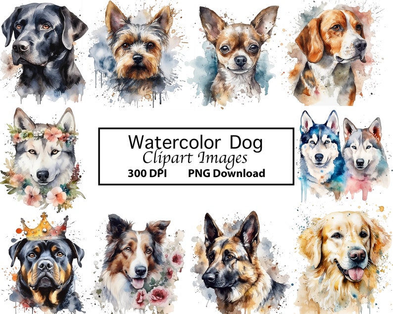 10 High-quality Watercolor Dog Clipart Images, Pet Illustrations, PNG ...