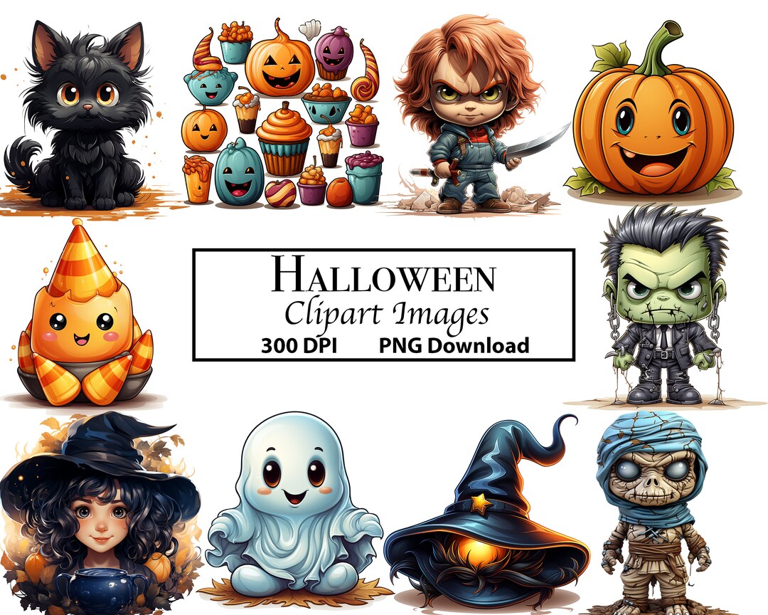 15 Cute Halloween Clipart Images, PNG Instant Download, 300 DPI ...