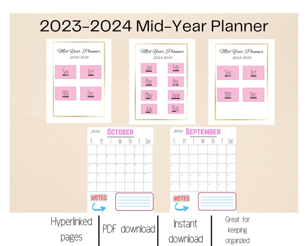 Mid-year Digital Planner, Monthly Planner, Digital Planner PDF, Daily ...