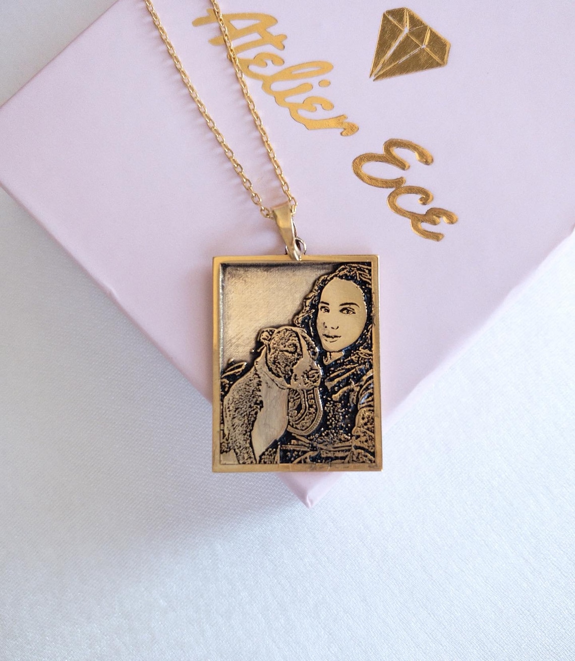 Handmade Photo Engraved Necklace Custom Couples Portrait - Etsy