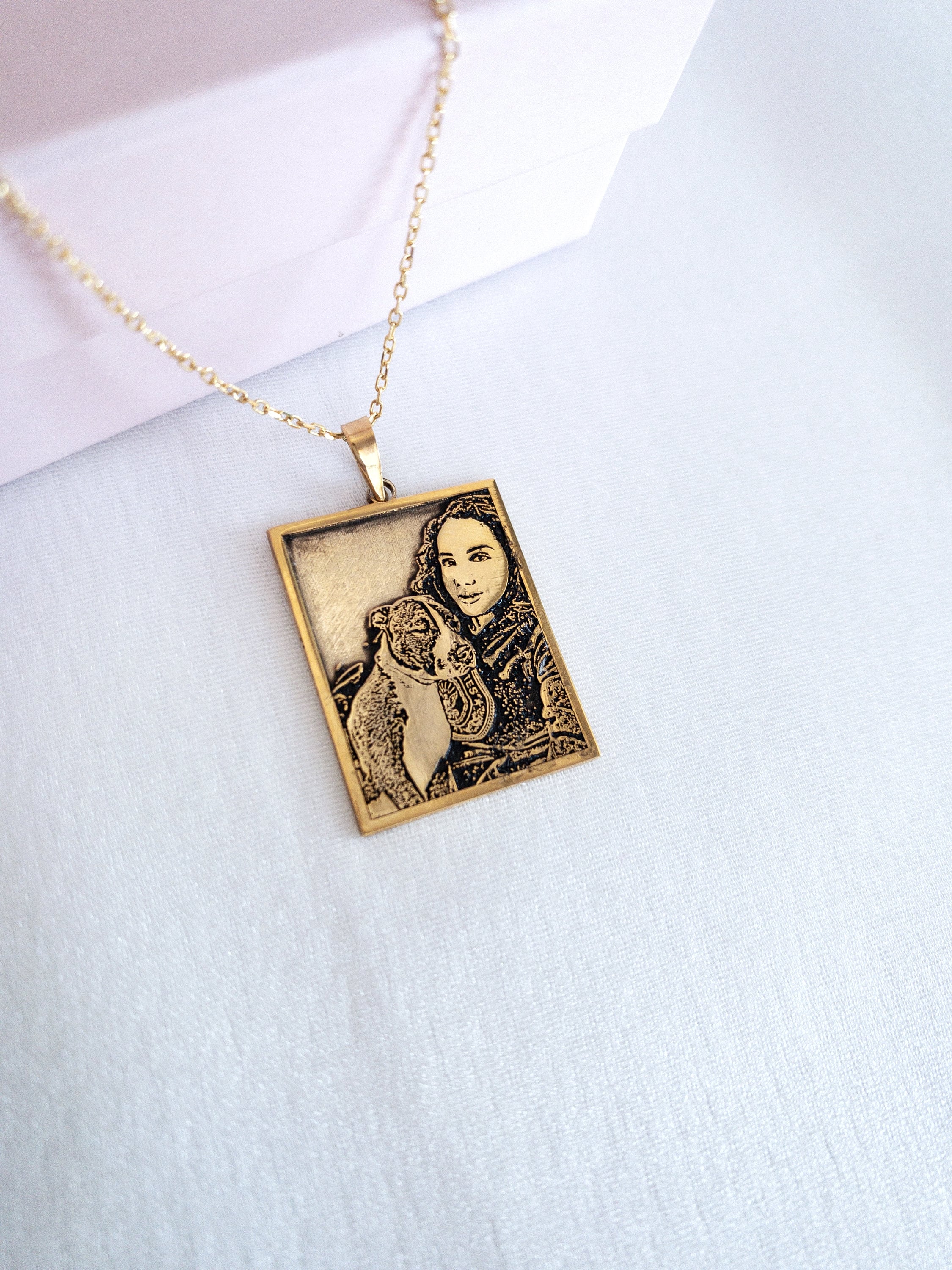 Handmade Photo Engraved Necklace • Custom Couples Portrait Necklace ...