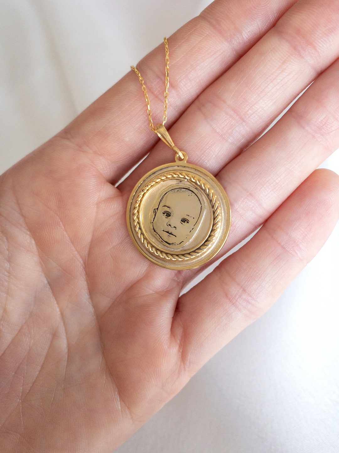 Handmade Photo Engraved Necklace • Custom Coin Portrait Necklace ...