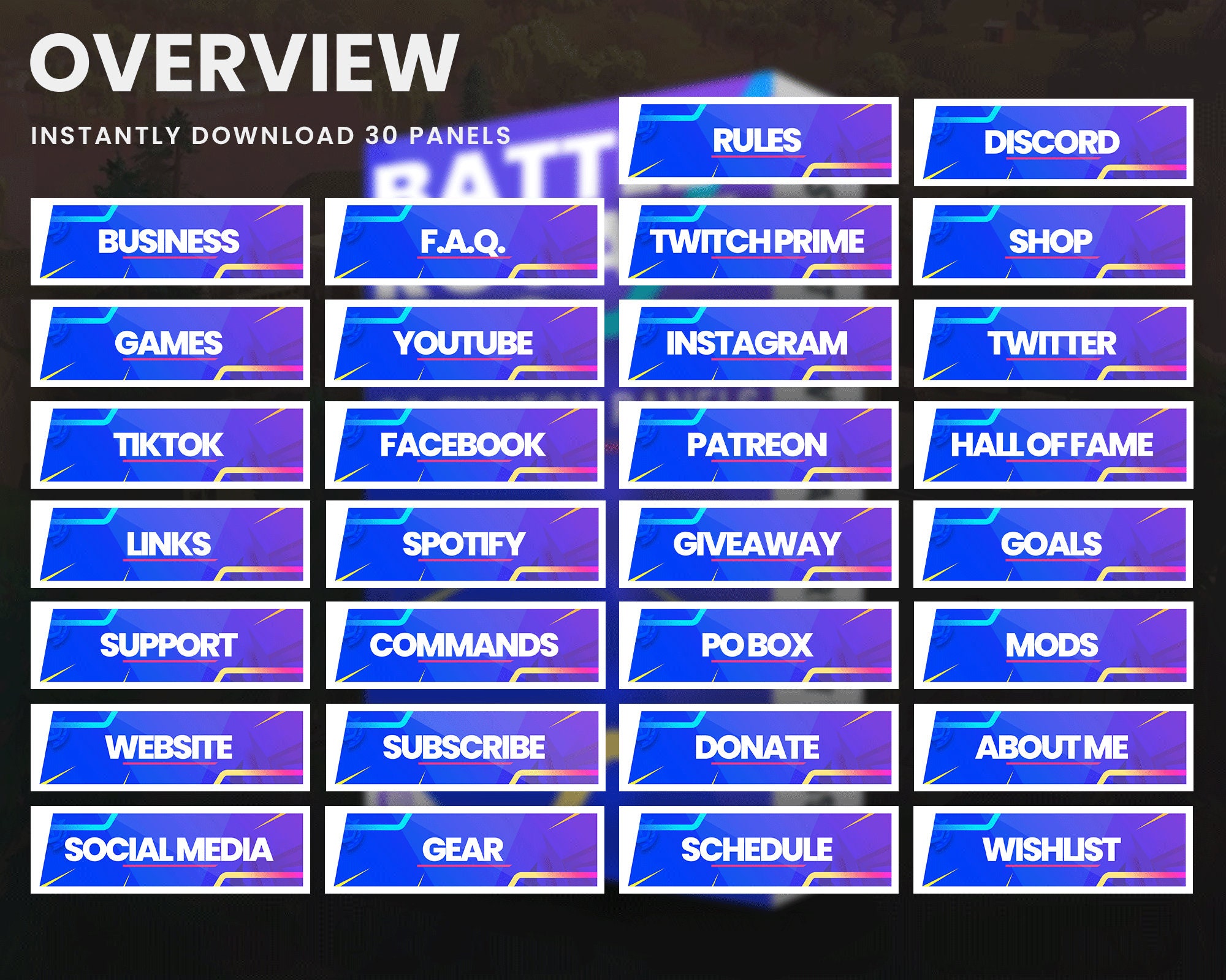 Battle Royale Pro Panel Pack - 30X Battle Royale Game Inspired Twitch ...