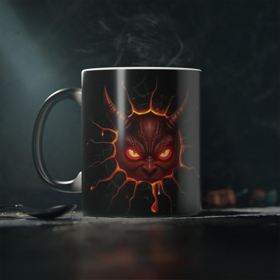 Demons Roast Magic Mug Heat Reveal Demon Face Coffee Cup, Gothic Horror ...