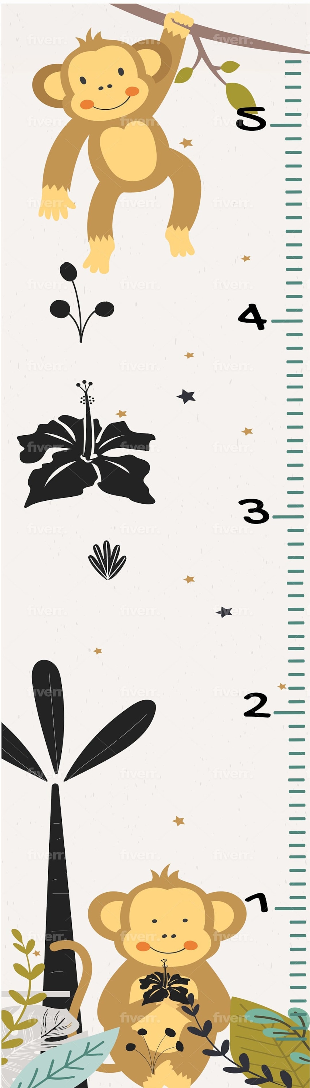 Monkey Growth Chart Inches / Feet Measurment Printable - Etsy