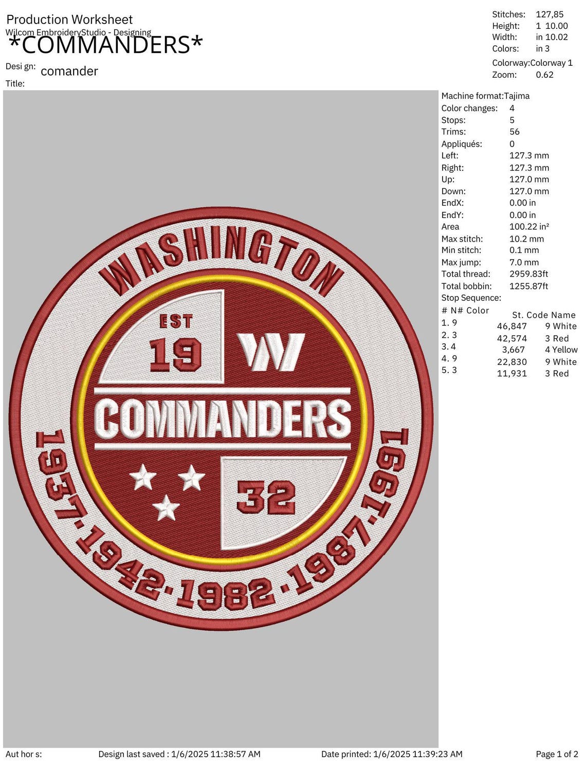 Commanders Championship Patch Embroidery 10 Inch Digital File - Etsy