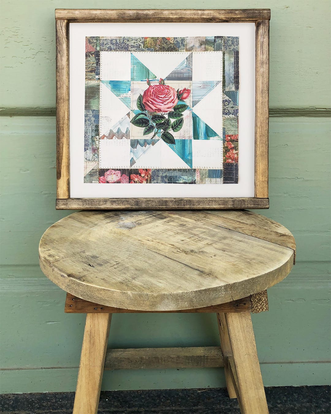Patchwork Paper Collage: Rose Applique, Vintage Botanical Wall Art - Etsy