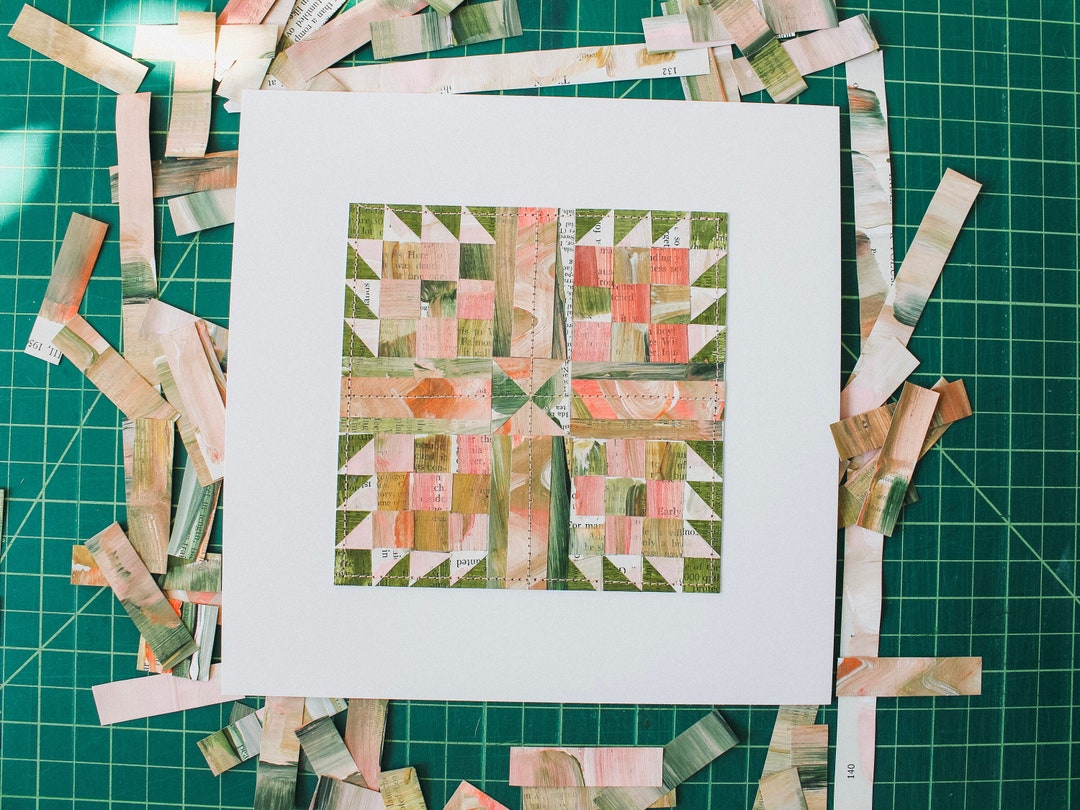 Original Paper Collage 8x8 Bear Paw Quilt Stitched Paper - Etsy