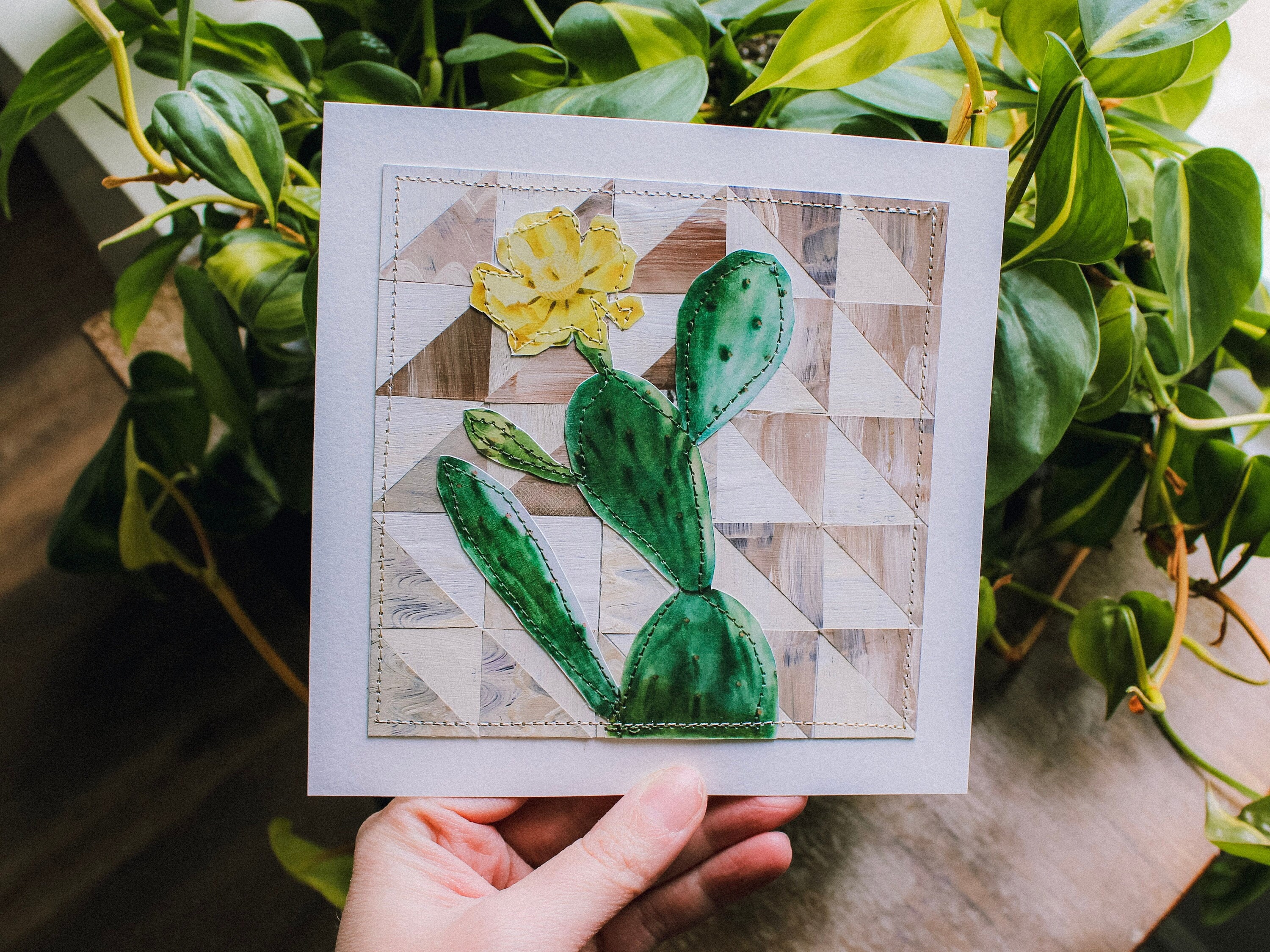 Cactus Flower Collage 6x6 Original Paper Collage Cactus Art Cut Paper ...
