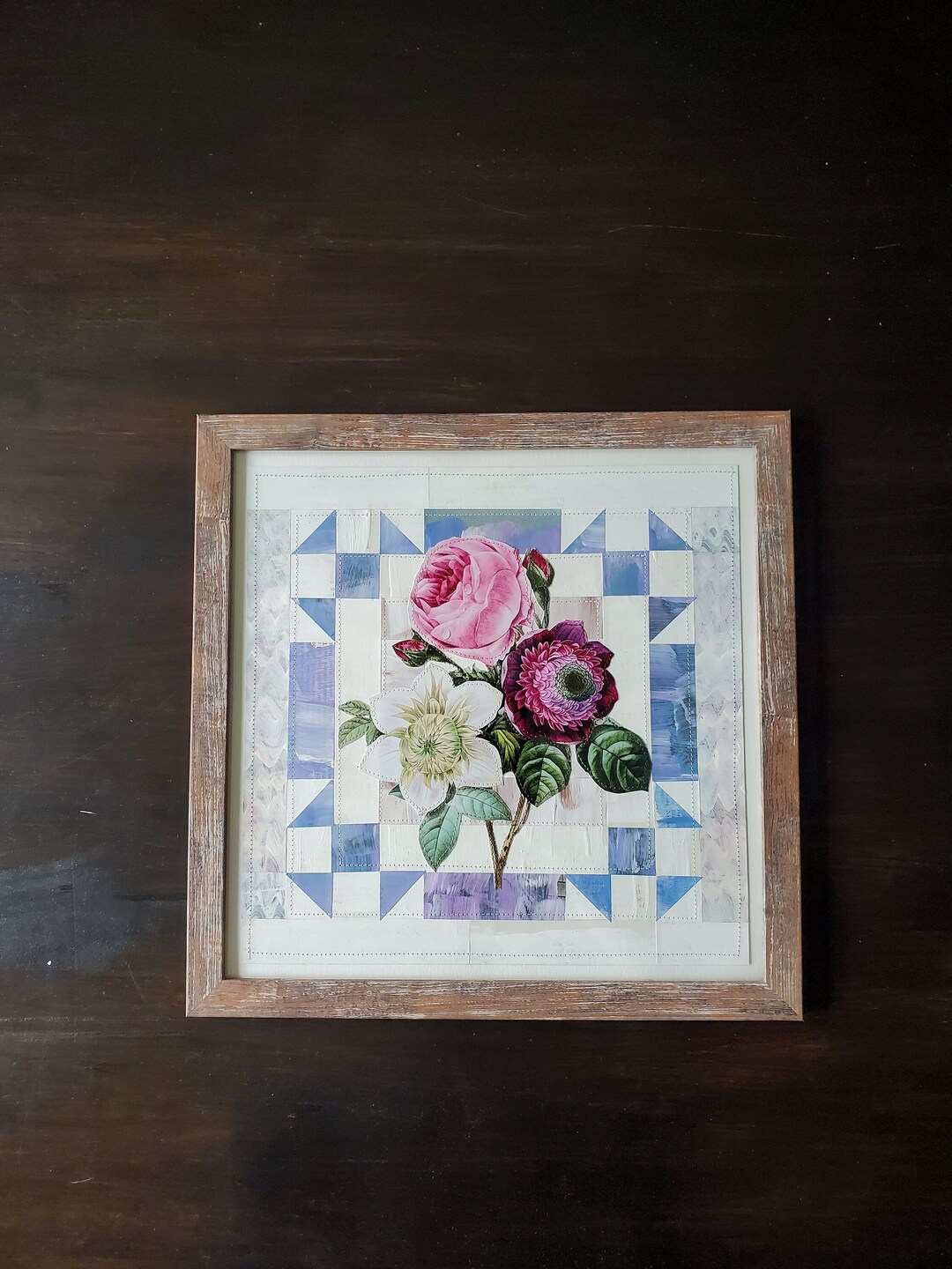 Floral Patchwork Paper Quilt Collage: Vintage Botanical Anemone Rose ...