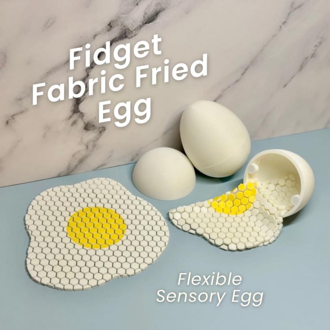 Fidget Fabric Fried Egg | 3D Printed Sensory Toy | Flexible Mesh Egg ...