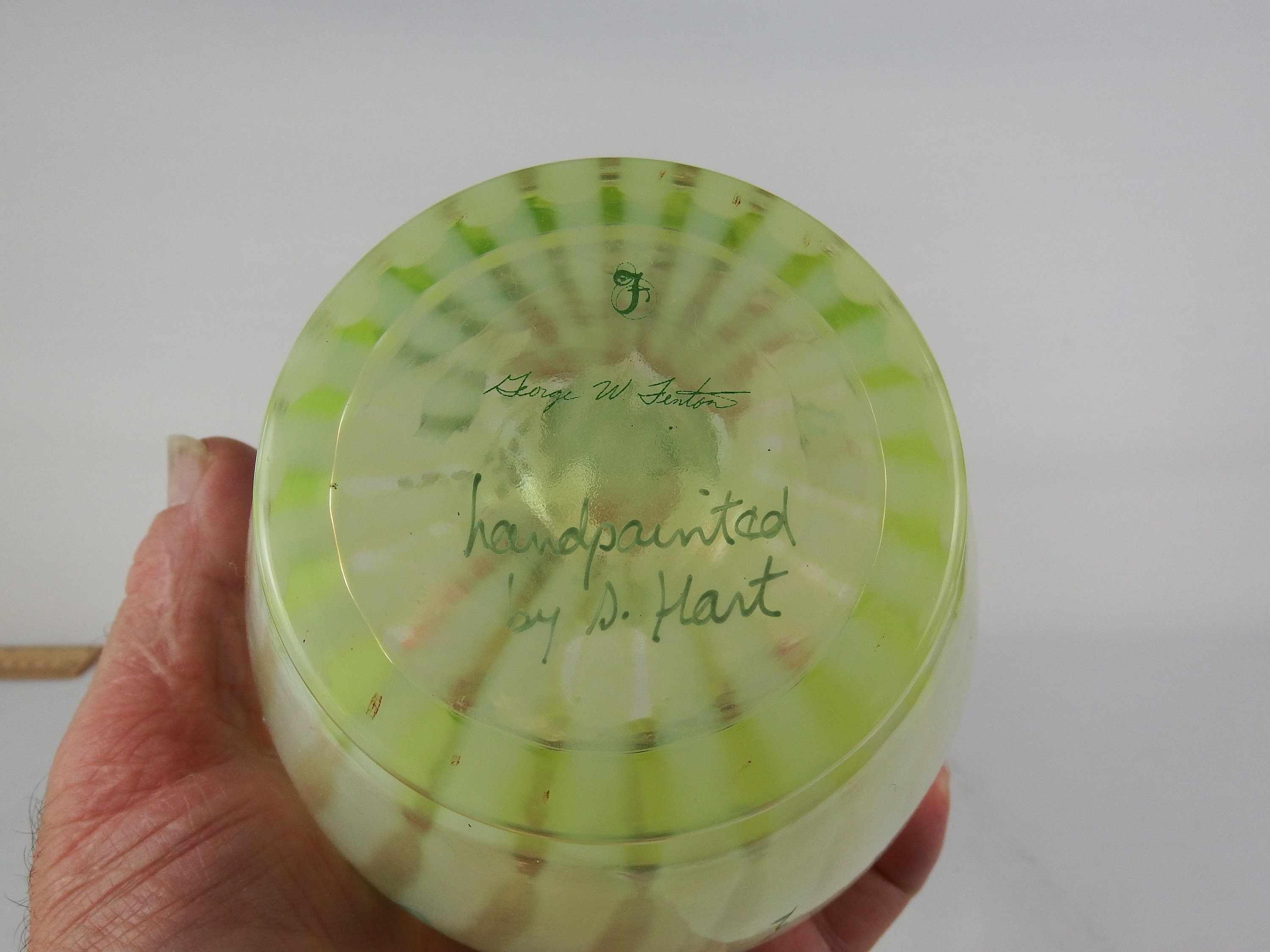 Fenton Art Glass Yellow Topaz Rib Optic Vase Signed by George Fenton ...